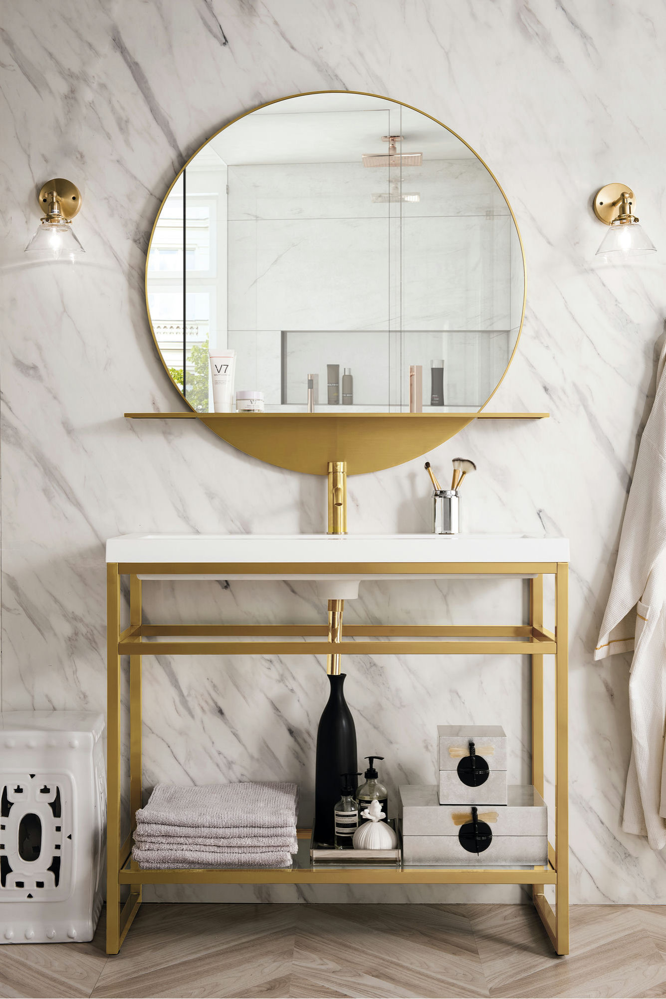 Boston 39.5" Stainless Steel Sink Console Radiant Gold w/White ...