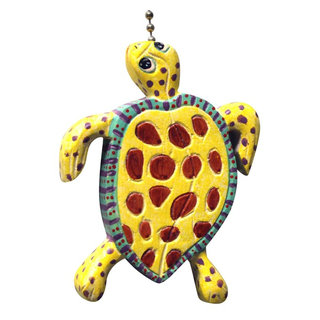 Sunny Yellow Sea Turtle Ceiling Fan Light Pull Hand Carved Wood - Beach ...
