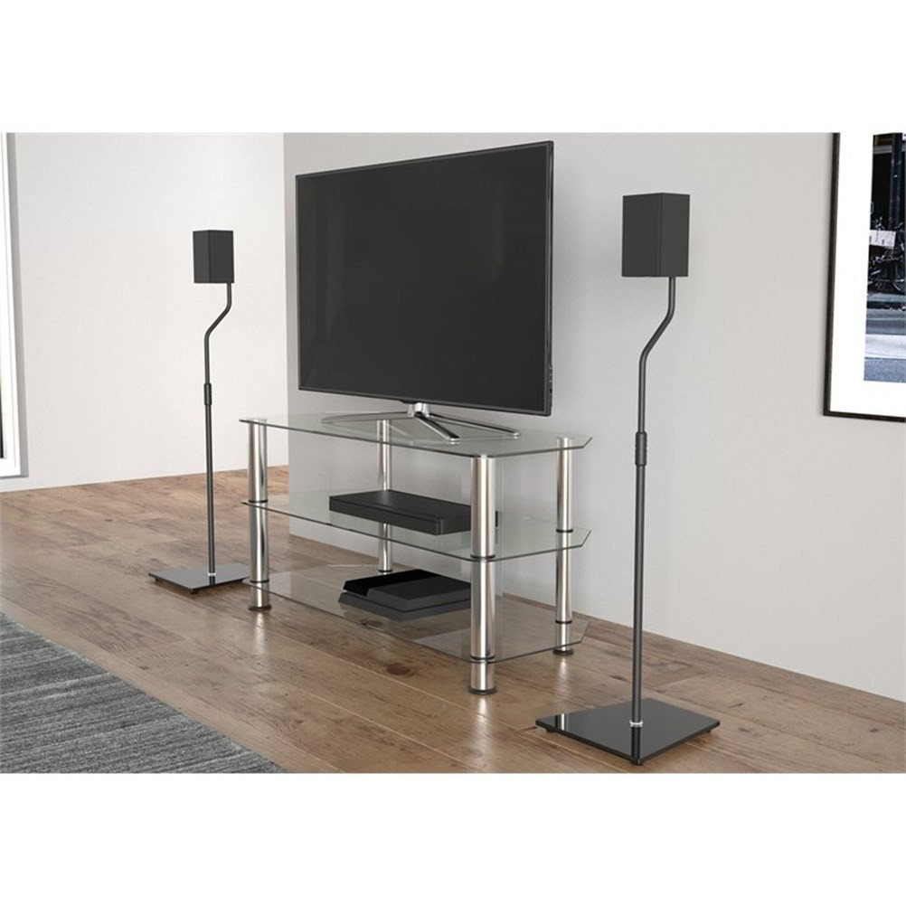 AVF Traditional Steel and Glass Speaker Floor Stands in Black (Set of 2 ...