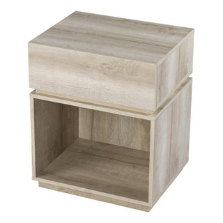 Maklaine Transitional Engineered Wood Charging Side Table in Oak ...