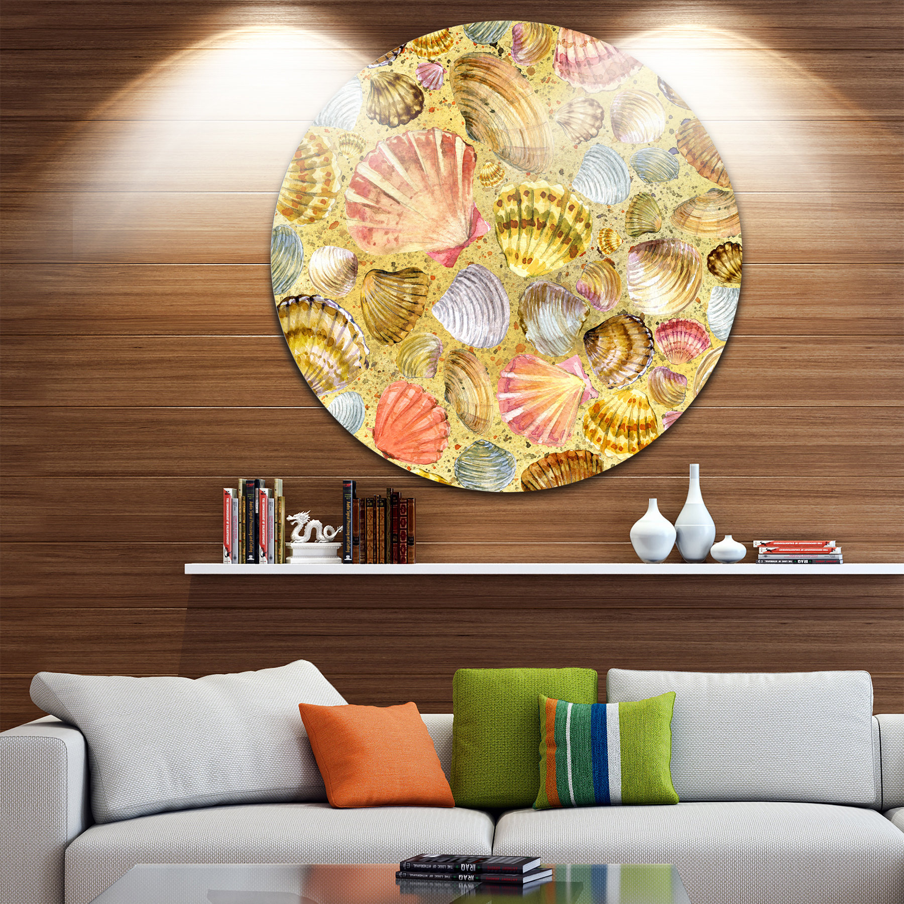 Seashell And Sea Sand, Sea And Shore Painting Disc Metal Artwork, Disc ...