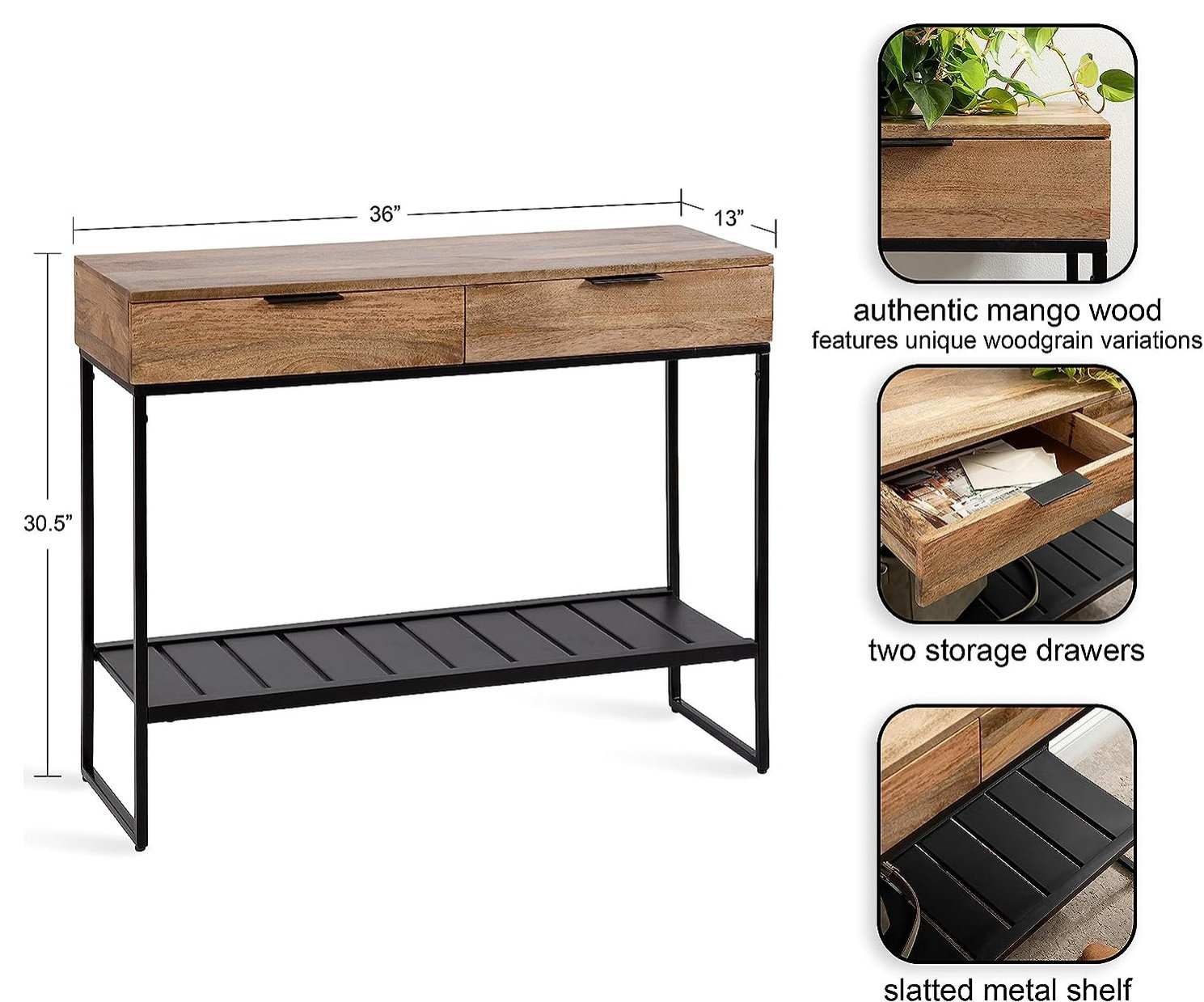 Modern Console Table, Lower Open Shelf & 2 Spacious Drawers ...