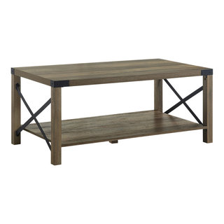 47" Rustic Oak Manufactured Wood Rectangular Coffee Table With Shelf ...