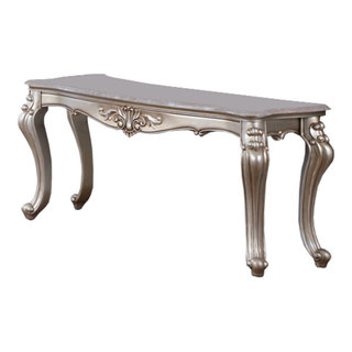Traditional Wooden Console Table with Marble Top, Champagne Gold and ...