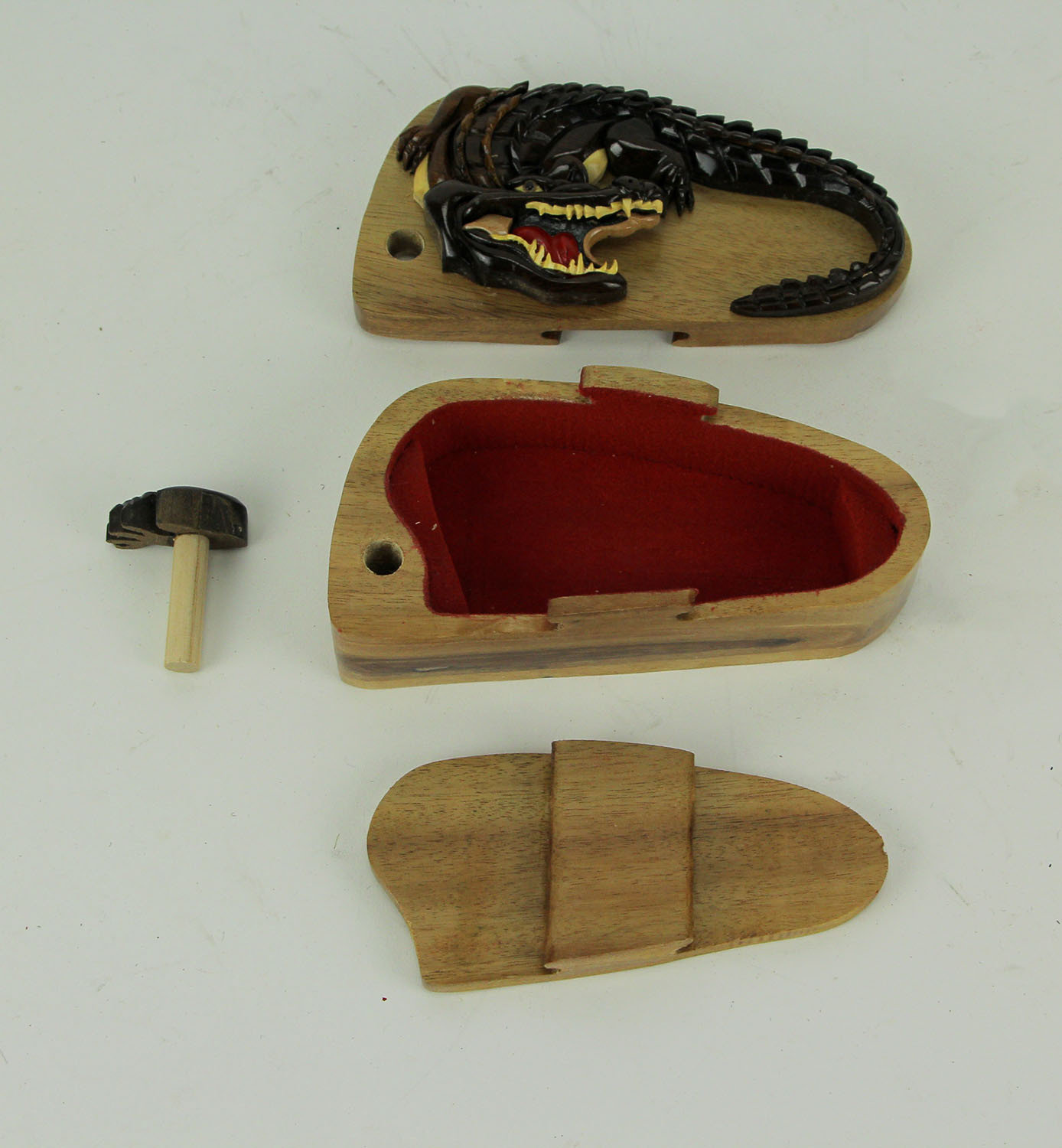 Hand Carved Wooden Snapping Alligator Trinket Puzzle Box, One Size ...