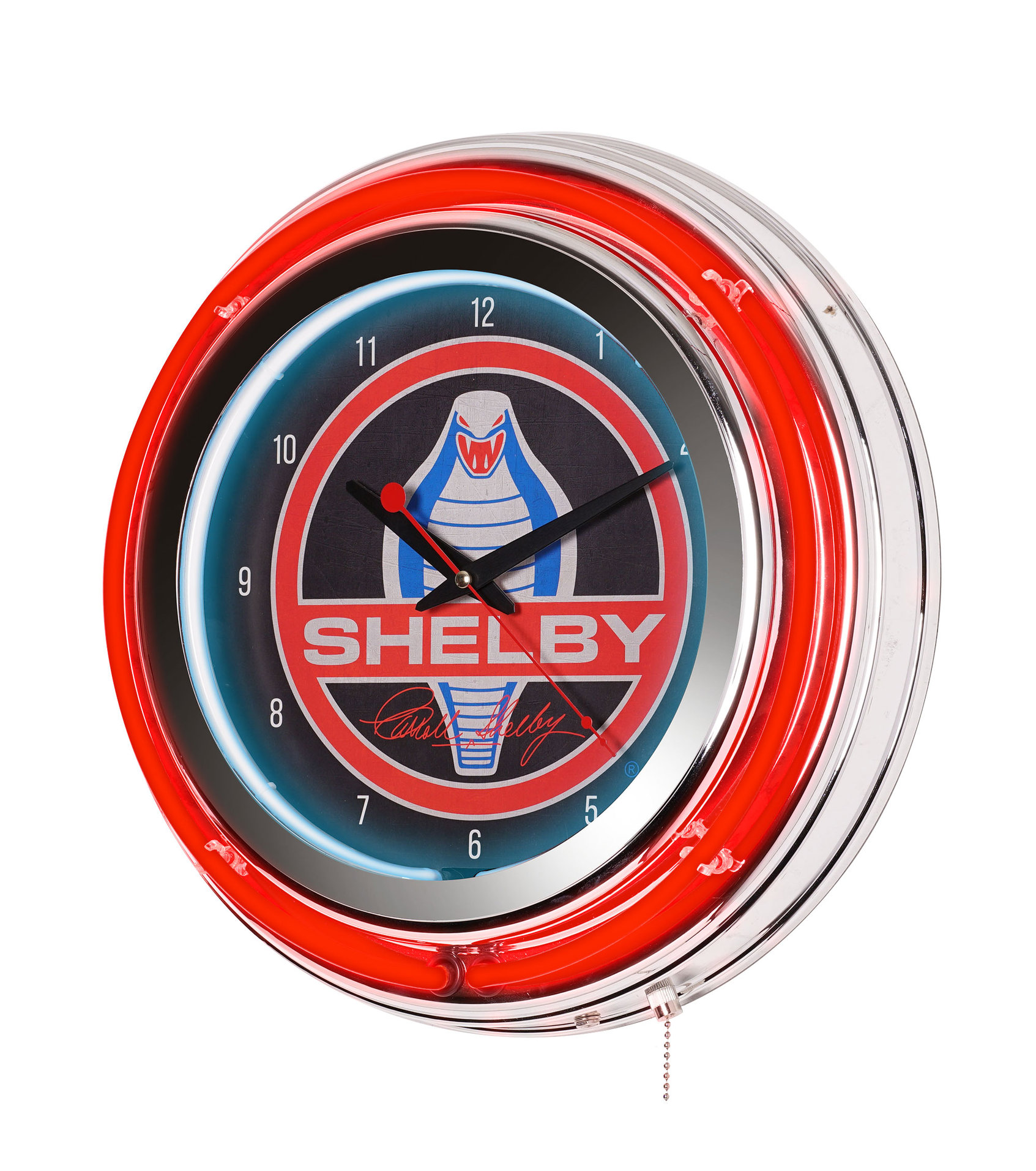 Shelby Retro Round Neon Wall Analog Clock with Pull Chain - 14.5 ...