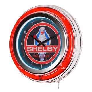 Shelby Retro Round Neon Wall Analog Clock with Pull Chain - 14.5 ...