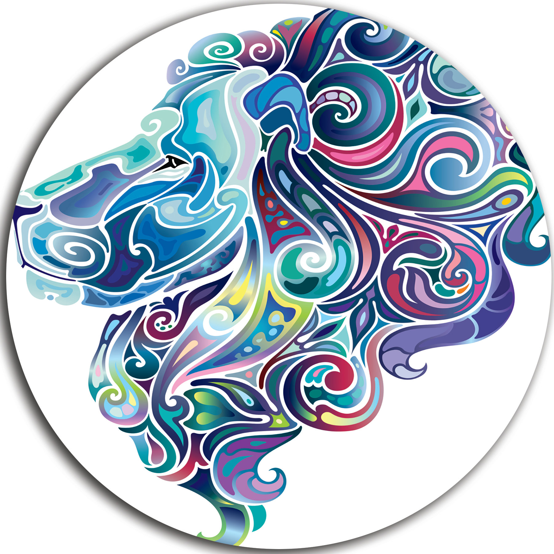 Blue Lion Abstract Art, Animal Digital Art Round Wall Art, Disc of 23 ...