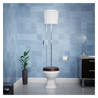 White High Tank Pull Chain Toilet Elongated Bowl with Chrome L-Pipe ...