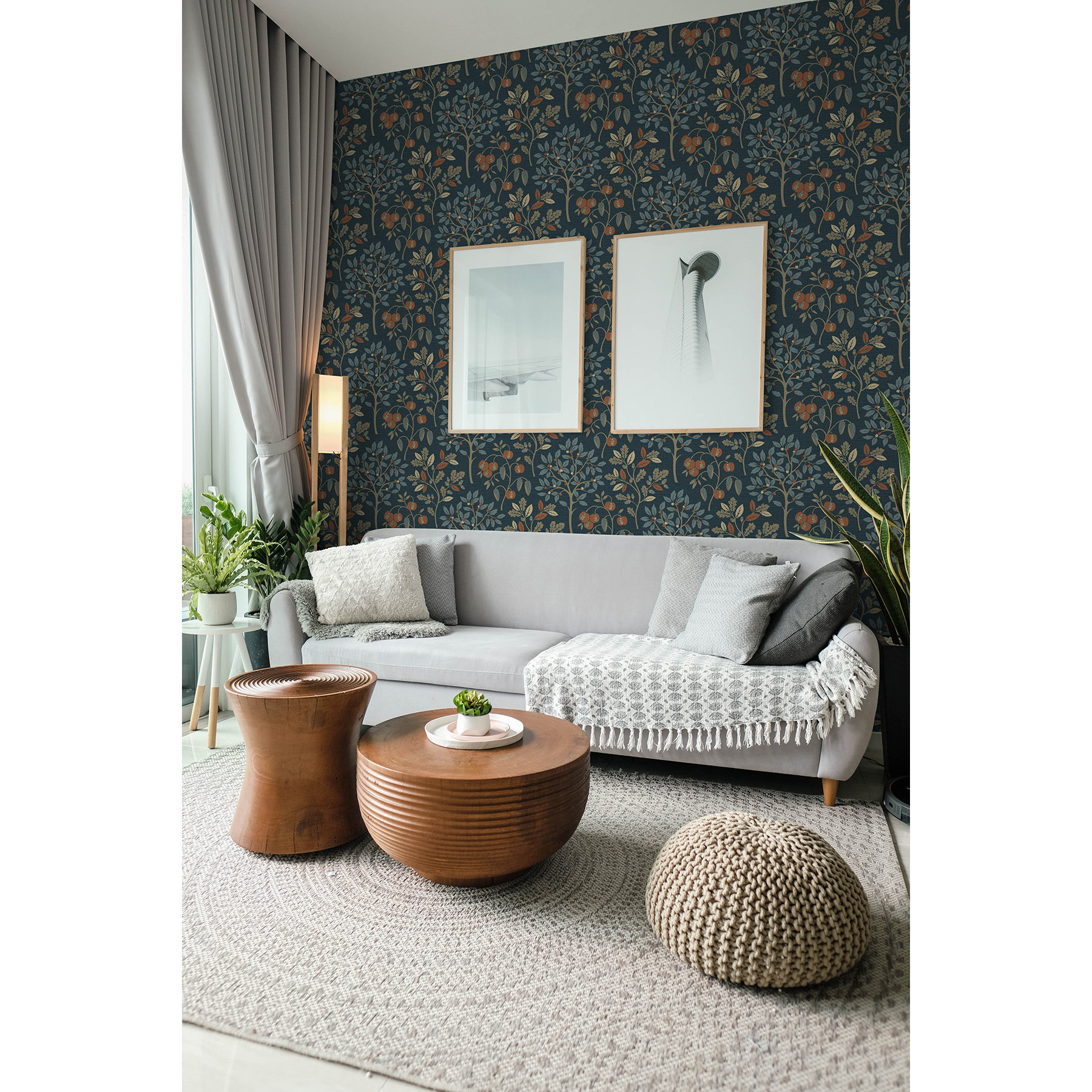 Rowan Navy Autumn Trees Wallpaper, Swatch - Contemporary - Wallpaper ...
