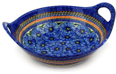 Polish Pottery 13" Stoneware Bowl With Handles Hand-Decorated Design ...