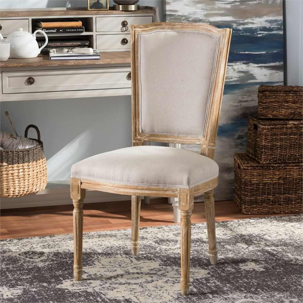 Baxton Studio Cadencia Dining Side Chair in Weathered Oak and Beige ...