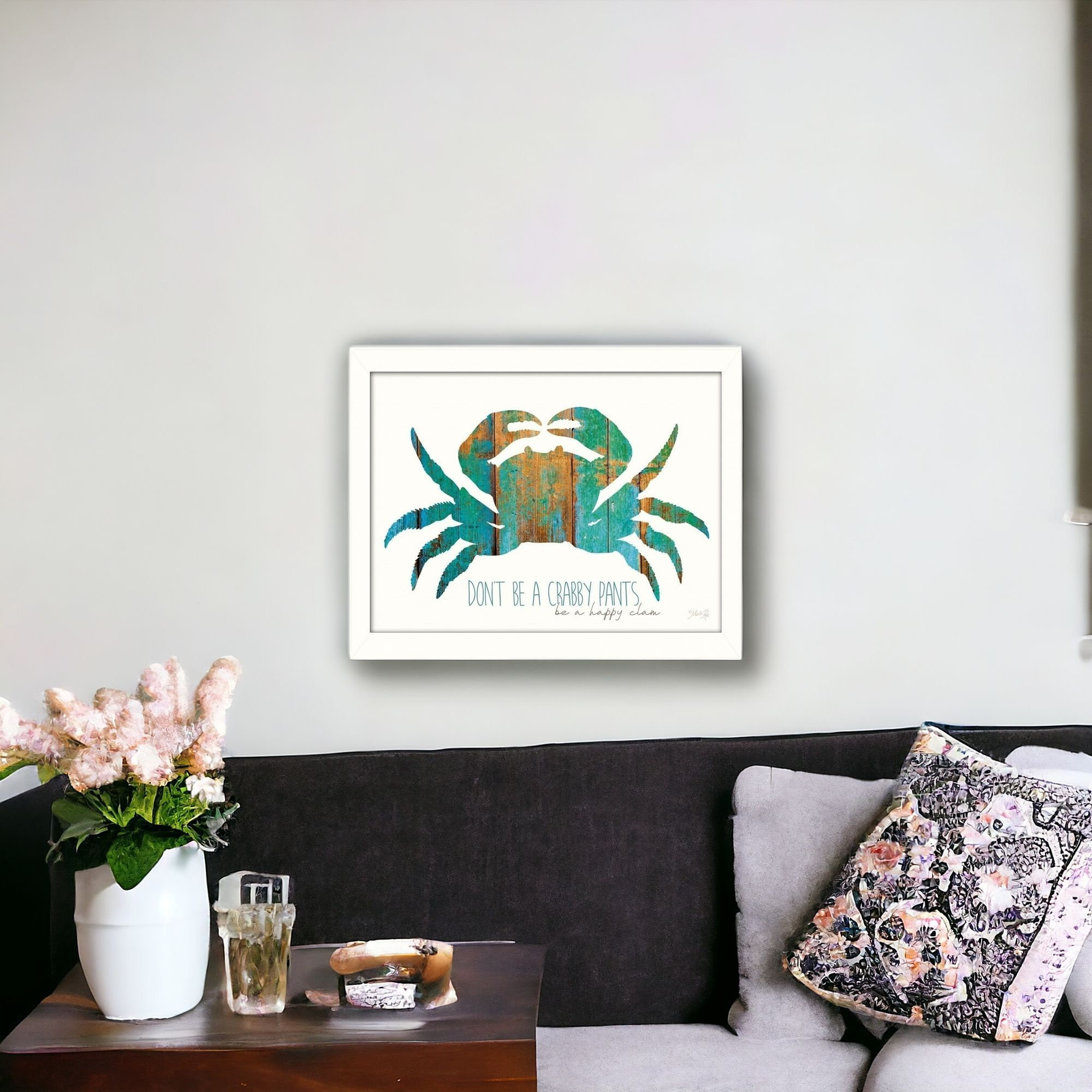 Dont be a Crabby Pants White Framed Print Wall Art - Beach Style ...