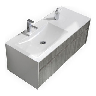 Fitto 48" Ash Gray Wall Mount Modern Bathroom Vanity - Single Sink, 18. ...