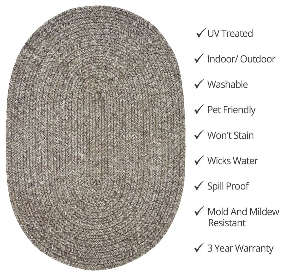 Homespice Decor Slate Indoor/Outdoor Braided Rug 8'x10' Oval ...