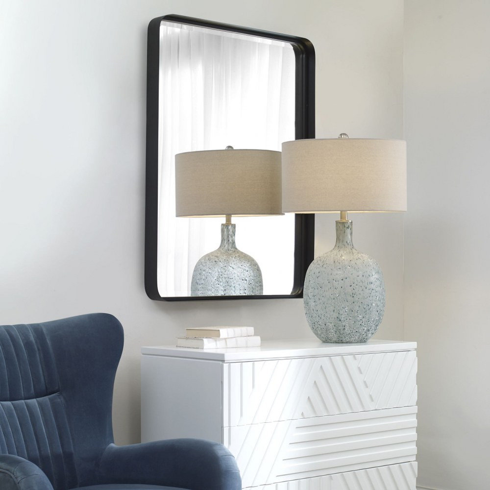 Rustic Rounded Rectangular Mirror in Satin Black Finish Curved Corners ...