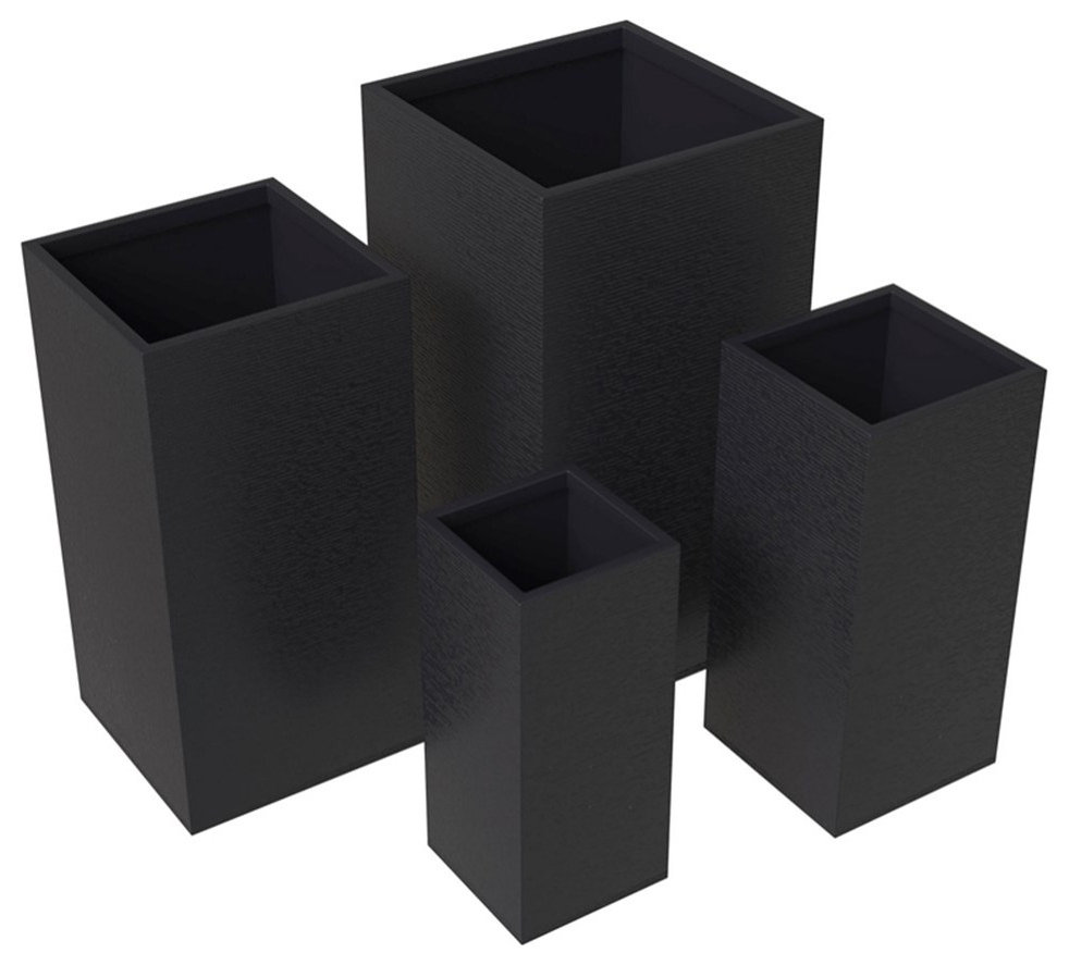 LeisureMod Basalt 4-Piece Fiberstone and MGO Clay Tall Square Planter ...