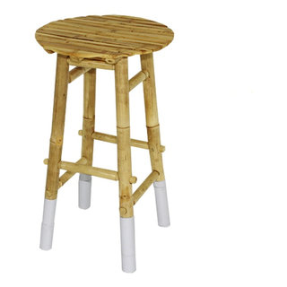 Round Backless Bamboo Counter Bar Stool - Natural Color - Asian - Bar ...