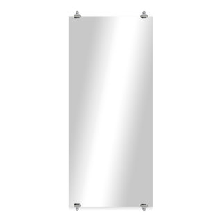 Modern Rustic Non Beveled Frameless Mirror With Chrome Oval Clips ...