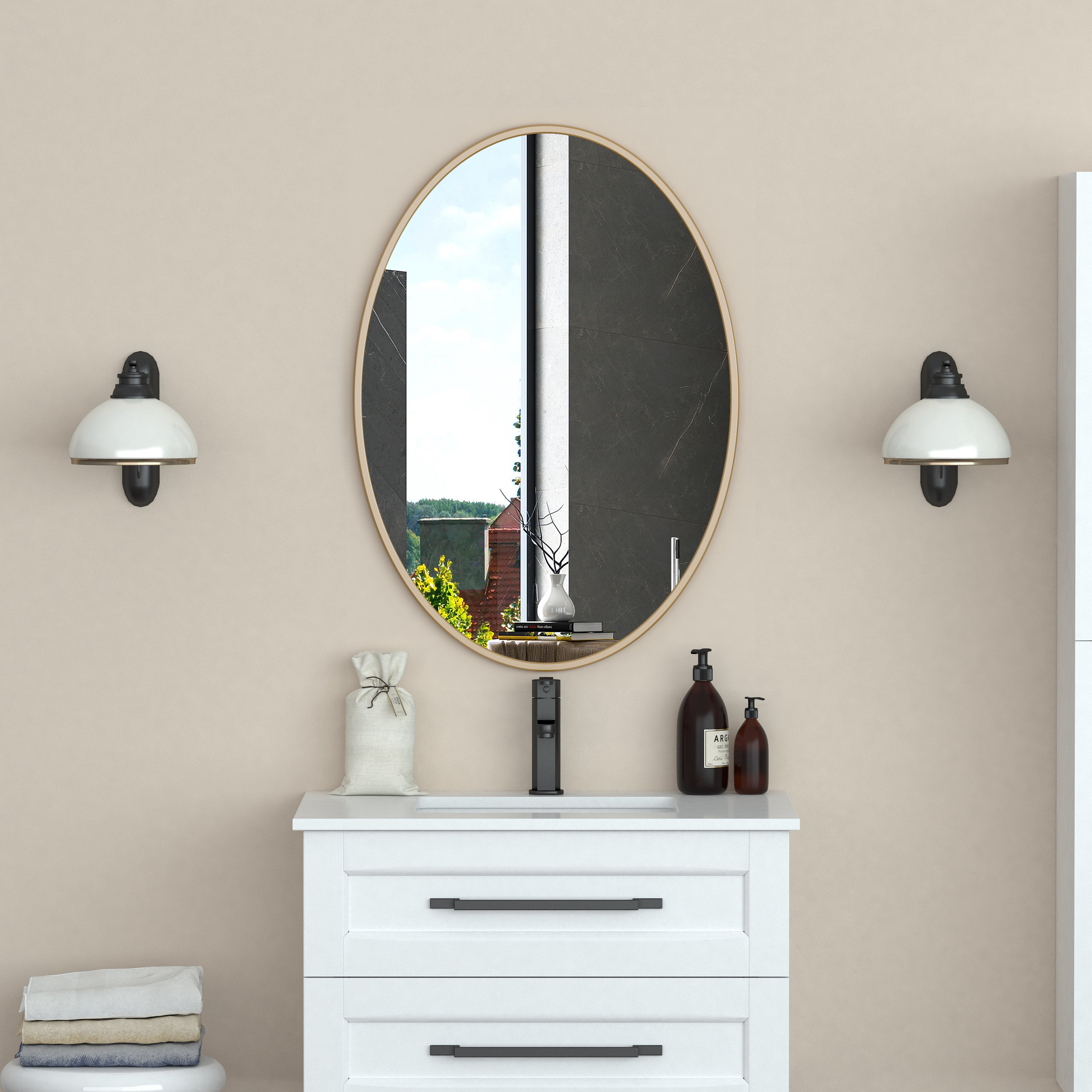 Sandy Gold Framed oval mirror - Contemporary - Bathroom Mirrors - by A&E Bath and Shower | Houzz