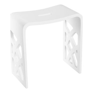 17 in. Pure Acrylic Stone Bathroom Shower Bench in Matte White - Modern ...
