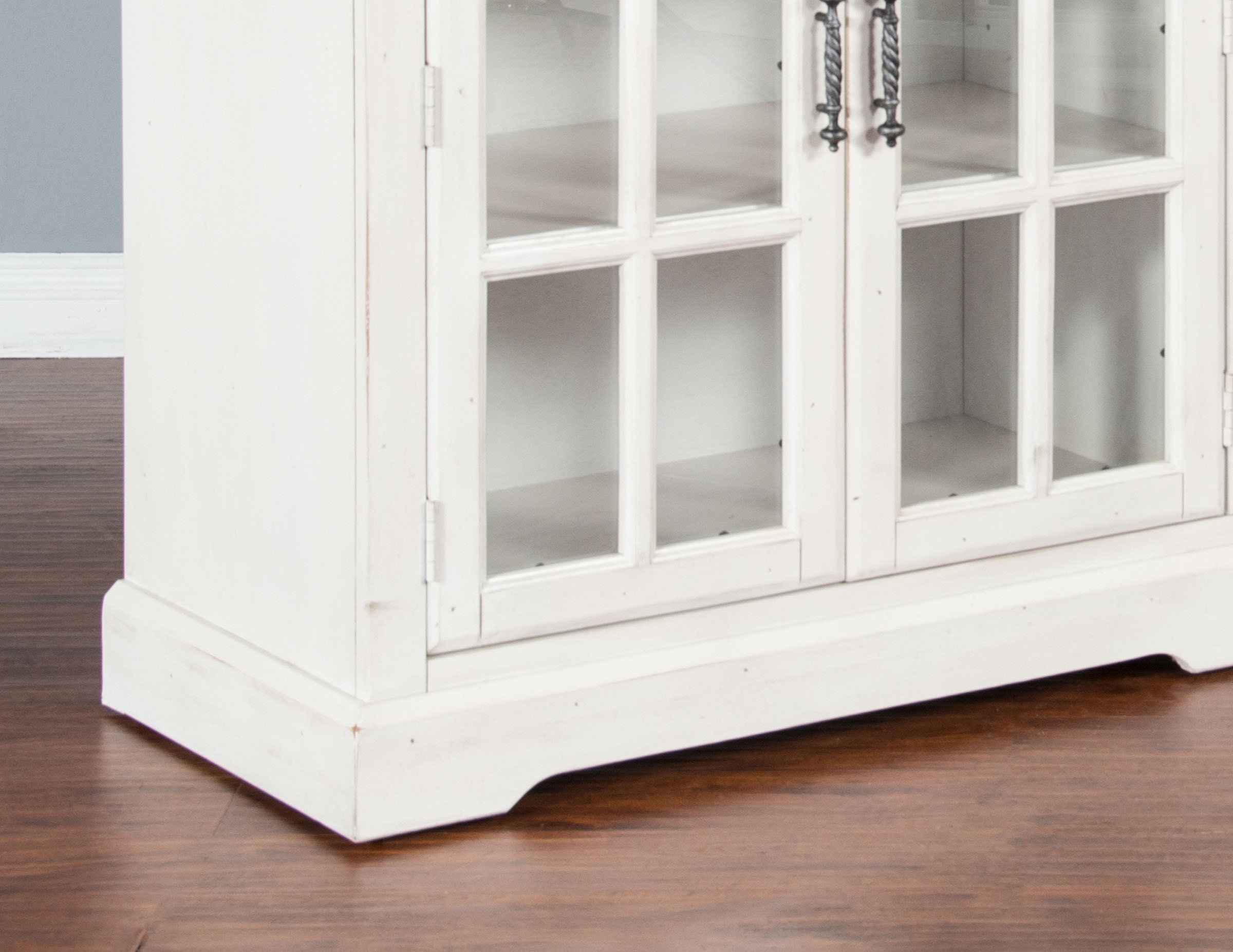 69" White Wood Buffet Server With Windowpane Glass Doors Curio Cabinet ...