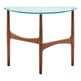 Ledell Console Table, Clear Glass With Walnut Base - Midcentury ...