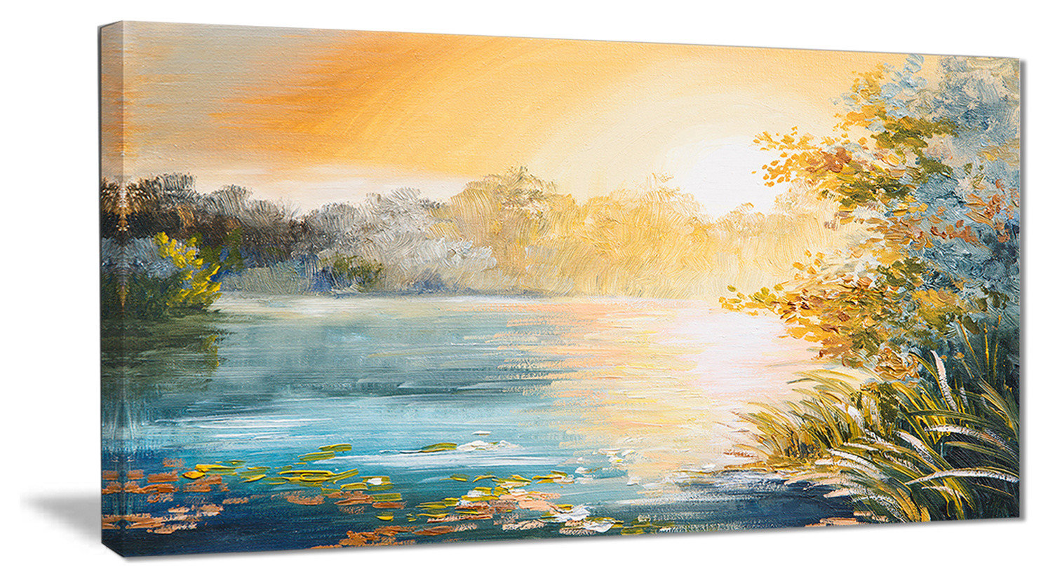 Designart - Sunset on the Lake - Landscape Art Print Canvas, 40"x20 ...