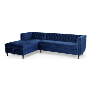 Aryan Tufted Velvet Sectional Sofa With Storage Chaise Midcentury Sectional Sofas by GDFStudio Houzz