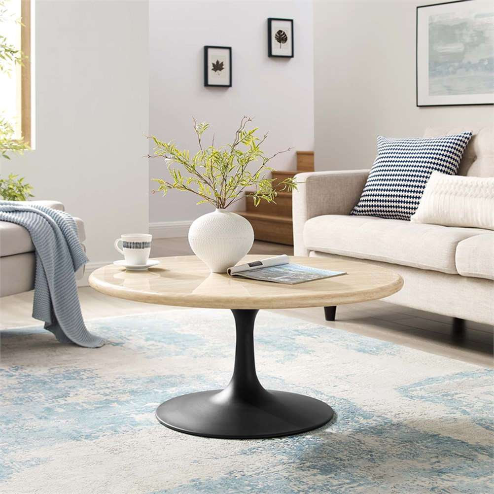 Modway Lippa 36" Round Modern Wood Coffee Table in Brown and Black ...