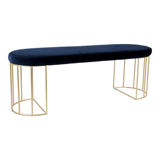 Canary Contemporary-Glam Dining/Entryway Bench, Gold/Blue Velvet ...
