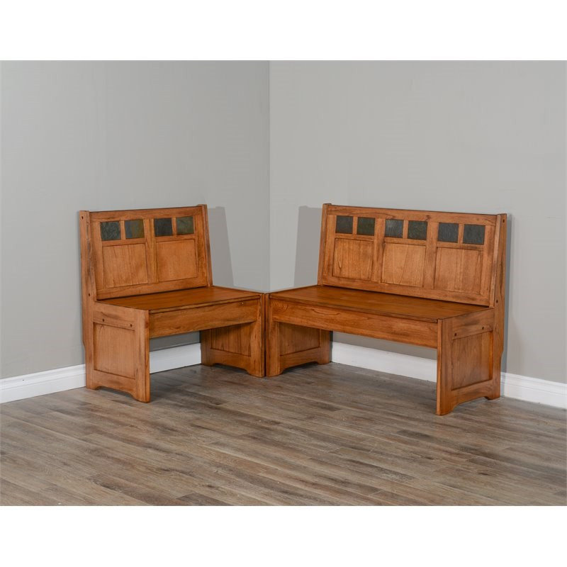 L-Shaped Rustic Brown Breakfast Nook Reversible Storage Bench with Back ...