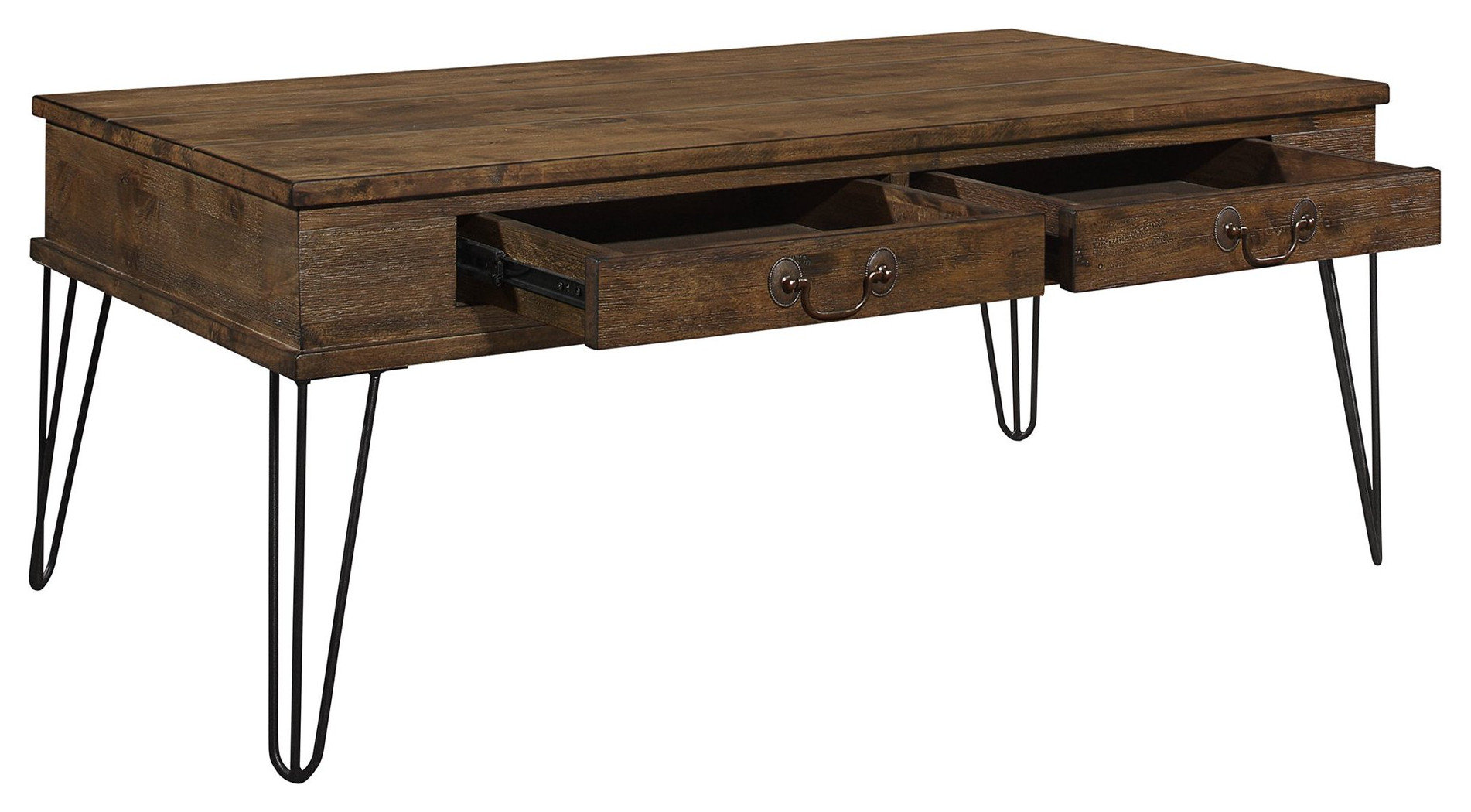 Rustic Oak Rectangular Coffee Table with Hairpin Legs and Storage ...