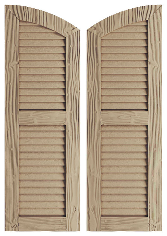 11"Wx24"H Hand Hewn Joined BnB Elliptical Top Faux Wood Shutters, 18"W ...