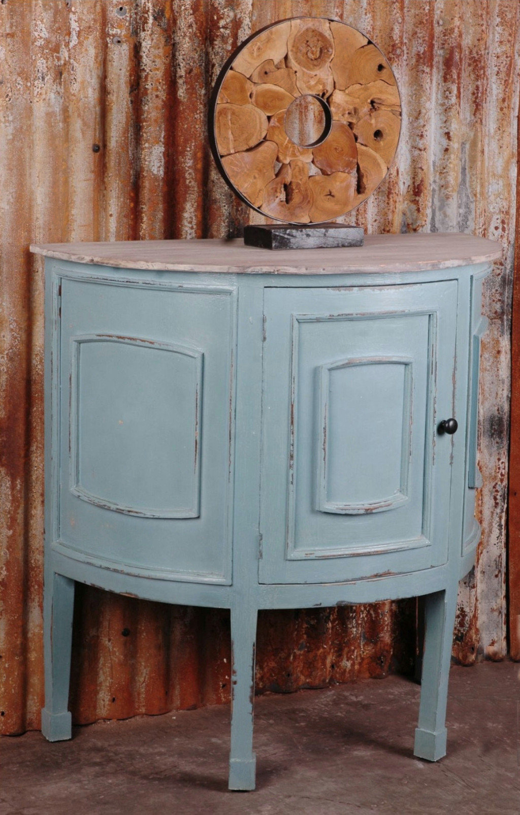 Half Round Cabinet Beach Blue Natural Limewash Solid Wood Accent Table ...