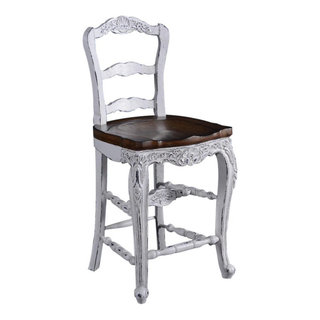 Counter Stool French Country Whitewash Rustic Pecan Floral Carved ...