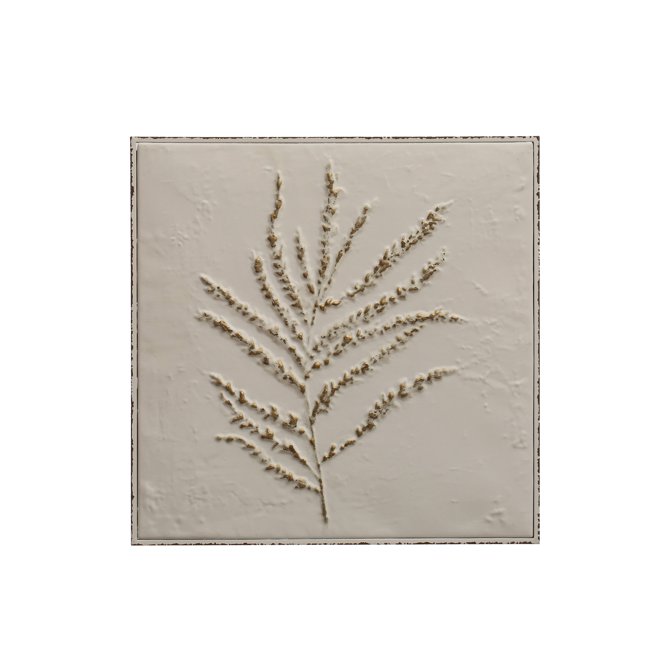15" Square Embossed Metal Wall Decor, Botanicals, Distressed White ...