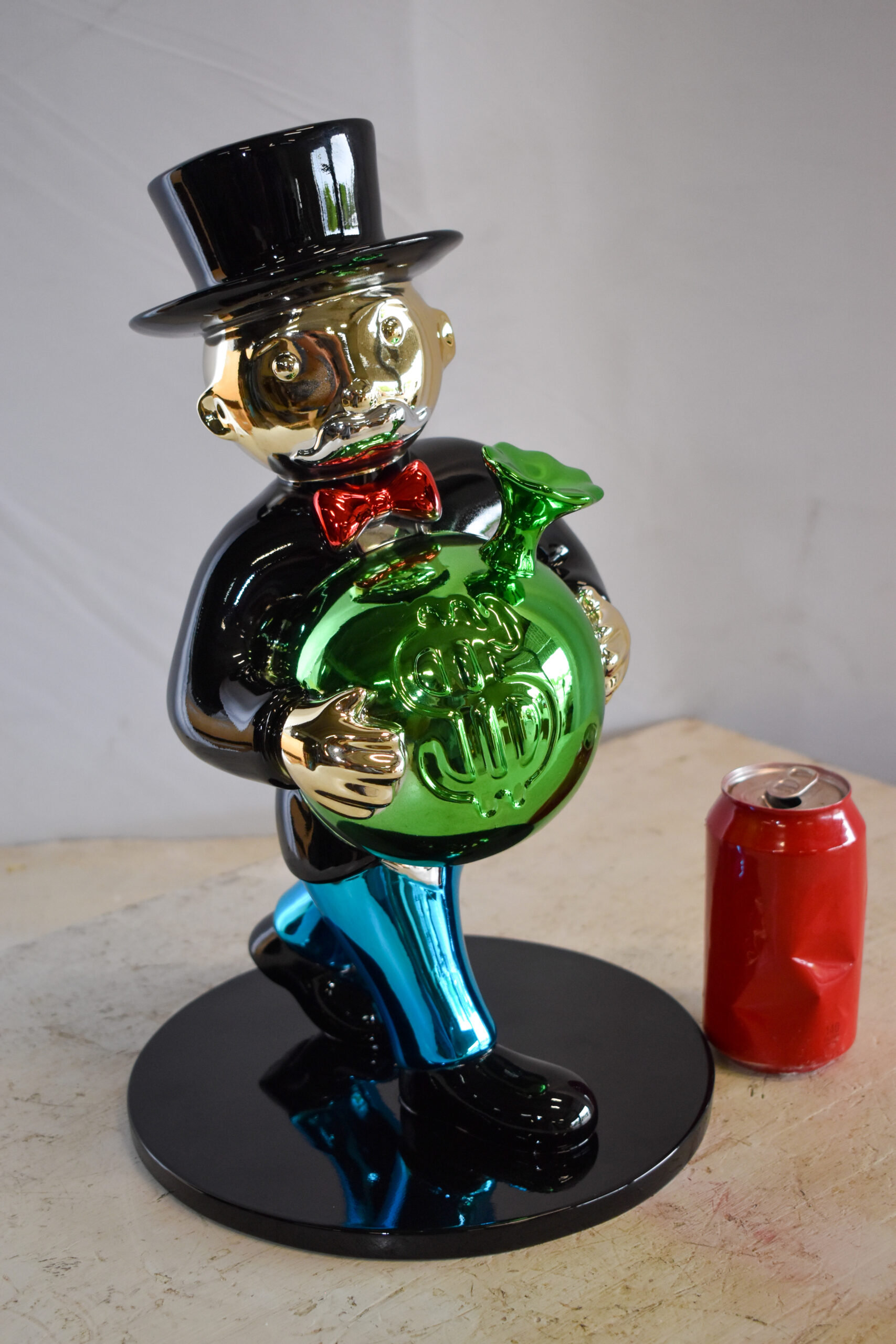 Walking Monopoly Man with Money Bag on Black Base Resin Statue 10" x 10 ...