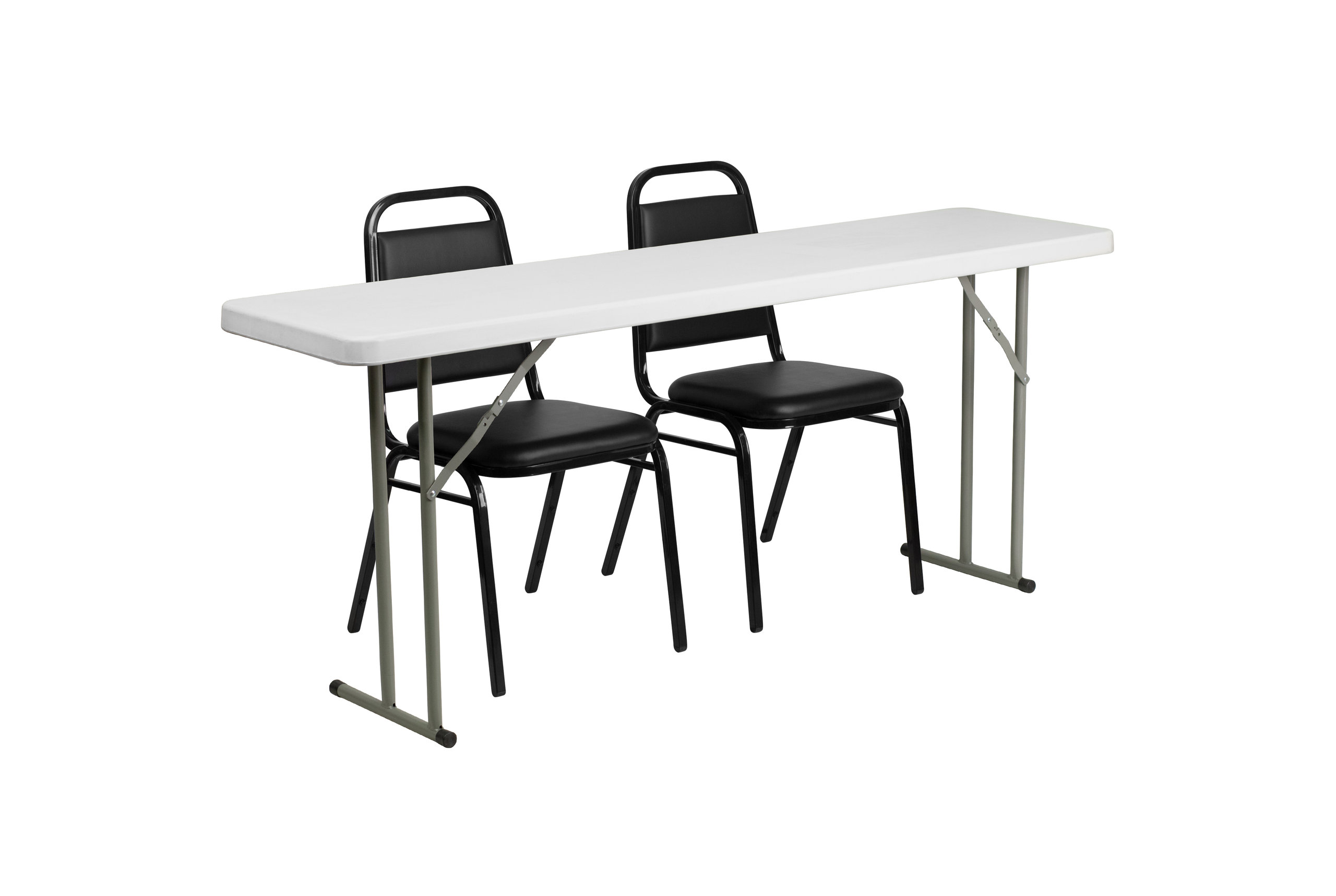 6-Foot Plastic Folding Training Table Set with 2 Trapezoidal Back Stack ...