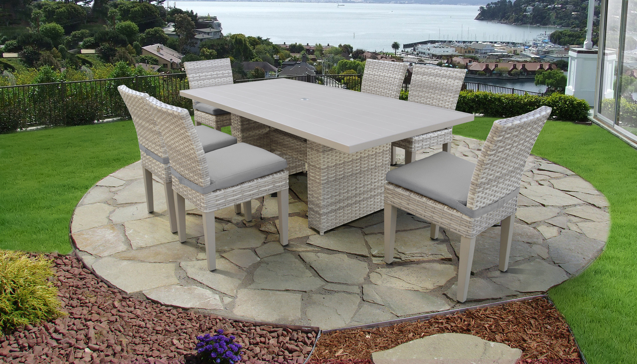 Fairmont Rectangular Outdoor Patio Dining Table with 6 Armless Chairs ...