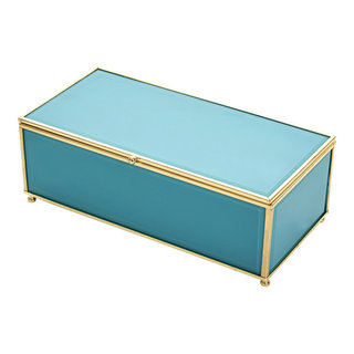 Sophisticated Rectangular Wood And Glass Storage Box, Blue ...