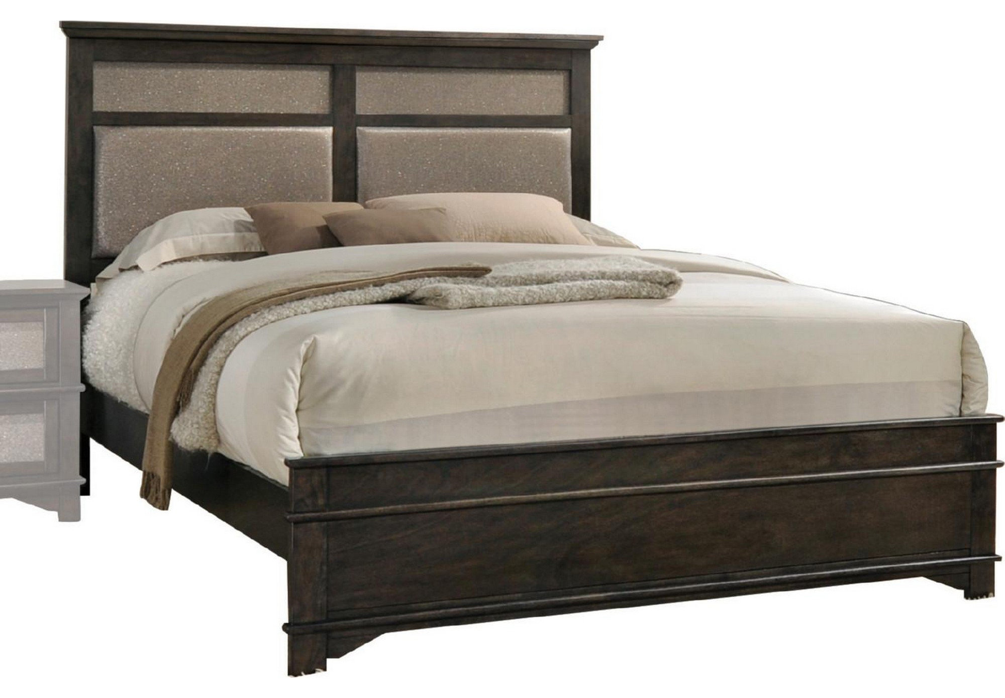 Leatherette Panel Eastern King Bed with Bonnet Top Molding, Dark Brown ...