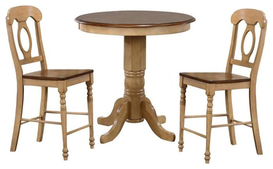 Sunset Trading Brook 3PC 36" Round Pub Set with Napoleon Wood Stools in ...