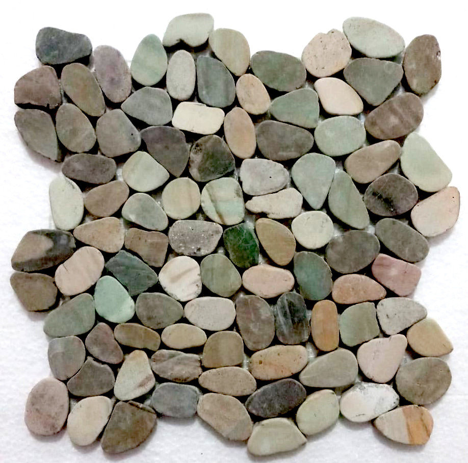 Sliced Small Oval Lovebird Pastel Golden Blue Pebble Tile, 12x12 for ...