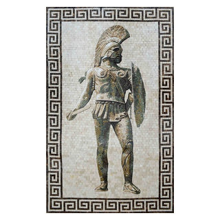 Mosaic Art, Roman Soldier With Spear, 35" x 39" - Traditional - Tile ...