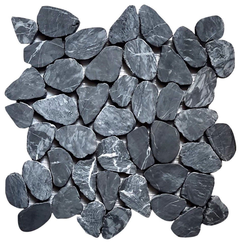 Tempest Black Sliced Round Pebble Tile - Natural Stone for Shower ...