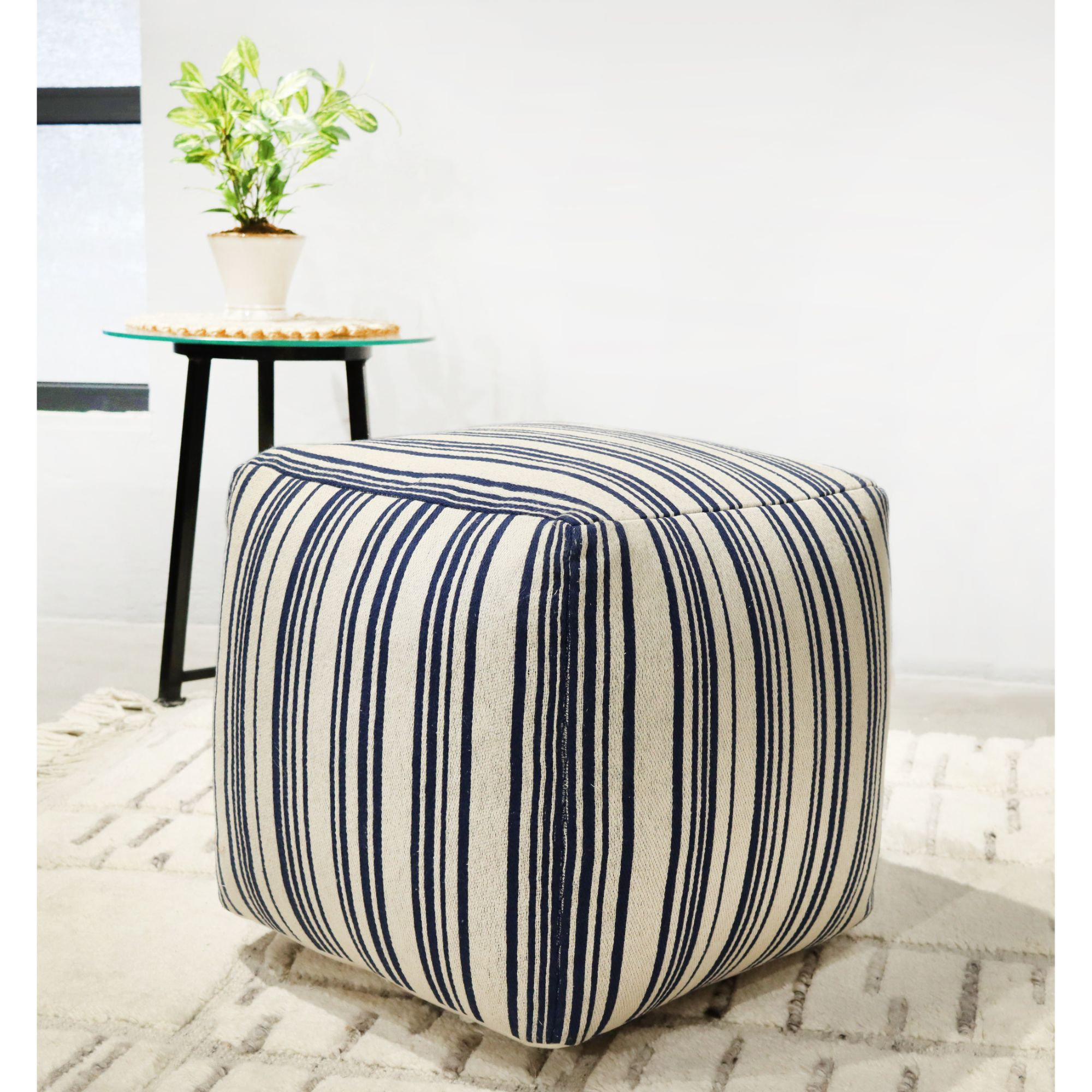 Blue Machine Woven Montbello Pouf, 18" Cube, 18" Cube - Transitional - Floor Pillows And Poufs ...