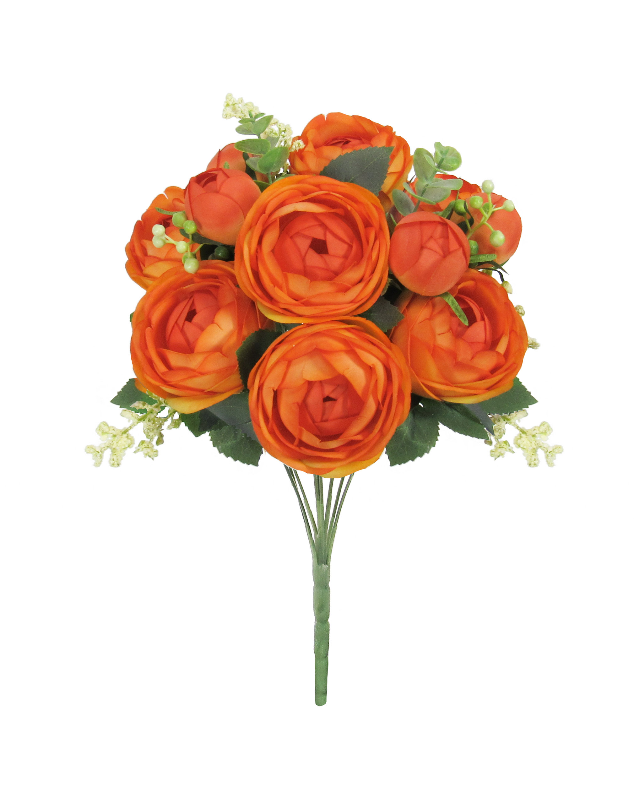 Set of 2 Orange Artificial Ranunculus Flower Stem Bush Bouquet 18 ...