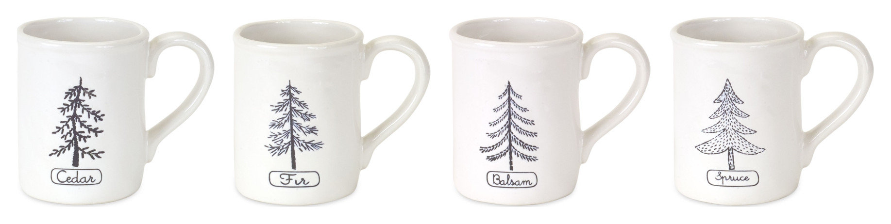 Tree Mug, 4-Piece Set, Cream/Black - Contemporary - Mugs - by Melrose ...