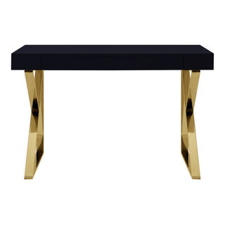 48" Black and Gold Writing Desk With 2 Drawers - Contemporary - Desks ...